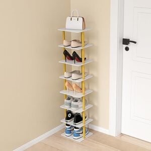 Stackable Shoe Rack 8 Tier Tall Shoe Rack for Entryway, Stylish Wooden Shoe Storage Stand, Space Saving Furniture Shoe Storage Organizer, Vertical Shoe Rack Narrow Shoe Shelf for Corner, Garage, Hallway, Closet, Bedroom