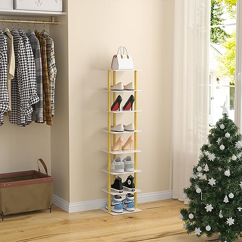 Stackable Shoe Rack 8 Tier Tall Shoe Rack for Entryway, Stylish Wooden Shoe Storage Stand, Space Saving Furniture Shoe Storage Organizer, Vertical Shoe Rack Narrow Shoe Shelf for Corner, Garage, Hallway, Closet, Bedroom