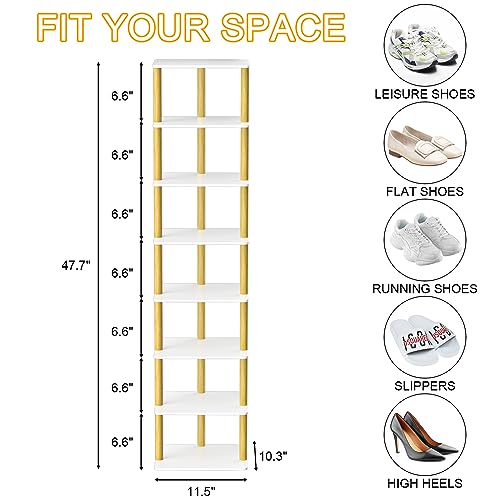 Stackable Shoe Rack 8 Tier Tall Shoe Rack for Entryway, Stylish Wooden Shoe Storage Stand, Space Saving Furniture Shoe Storage Organizer, Vertical Shoe Rack Narrow Shoe Shelf for Corner, Garage, Hallway, Closet, Bedroom