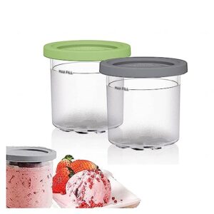 evanem 2/4/6pcs creami deluxe pints, for ninja creamy pints,16 oz ice cream pint dishwasher safe,leak proof compatible nc301 nc300 nc299amz series ice cream maker,gray+green-2pcs