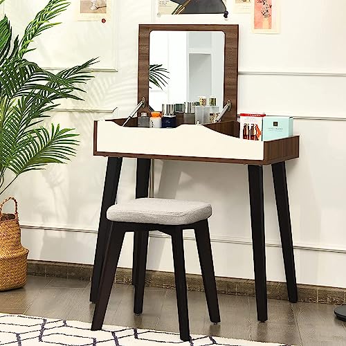 Longtesun Vanity Set with Mirror, Makeup Dressing Table with Large Storage Space and Removable Organizers, Bedroom Vanity Table Writing Desk with Cushioned Stool and Chair(CESHI-43)