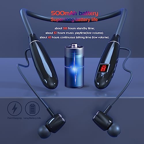 63H Playback Time Bluetooth 5.3 Neckband Bluetooth Headphones, in Ear Wireless Earphones with Digital Display, Game Mode, 7 EQ Modes, Support TF Card, Multi-point Connection, USB-C Fast Charging