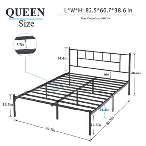 VECELO Queen Bed Frame, 14 Inch Metal Platform with Headboard, Heavy Duty Steel Slat Support, No Box Spring Needed, Easy Assembly