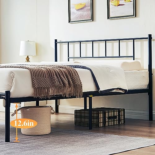 VECELO Queen Bed Frame, 14 Inch Metal Platform with Headboard, Heavy Duty Steel Slat Support, No Box Spring Needed, Easy Assembly