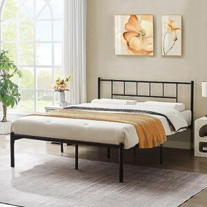 VECELO Queen Bed Frame, 14 Inch Metal Platform with Headboard, Heavy Duty Steel Slat Support, No Box Spring Needed, Easy Assembly