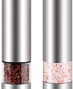 Stainless Steel Electric Salt And Pepper Grinder Set, Ceramic Grinding Blades, Automatic Grinder Shaker Battery Operated (2 Pack) Household