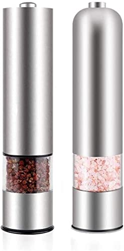 Stainless Steel Electric Salt And Pepper Grinder Set, Ceramic Grinding Blades, Automatic Grinder Shaker Battery Operated (2 Pack) Household