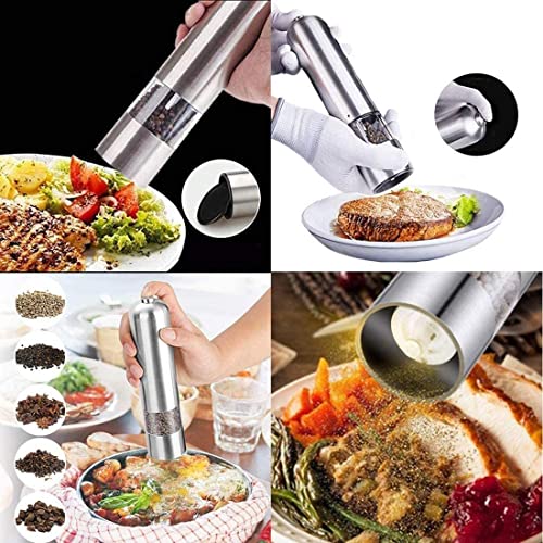 Stainless Steel Electric Salt And Pepper Grinder Set, Ceramic Grinding Blades, Automatic Grinder Shaker Battery Operated (2 Pack) Household