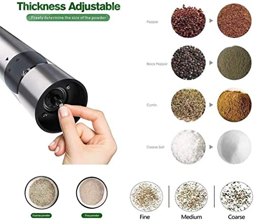 Stainless Steel Electric Salt And Pepper Grinder Set, Ceramic Grinding Blades, Automatic Grinder Shaker Battery Operated (2 Pack) Household