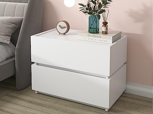 furtble Stackable 2 pcs 1 Drawer Dresser, Bedside Nightstand End Table, Wood Storage Closet Dresser for Bedroom, Storage Cabinet for Entryway, Sofa Beside Drawer Chest Dresser, 23.6 in, White