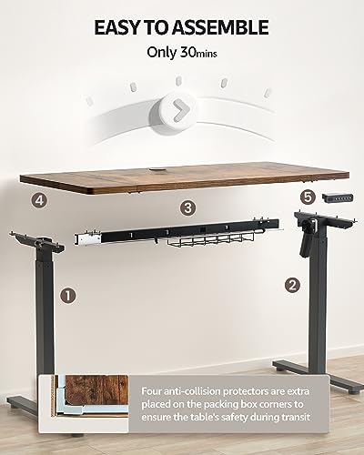 SIAGO Electric Standing Desk Adjustable - 48 x 24 Inch Sit Stand Desk with Cable Management - 3 Memory Preset Stand up Computer Table Desks for Home Office Work