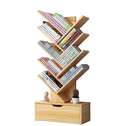 YOXIER Bookshelf,6 Tier Tree Bookshelf,6 Shelf Bookcase with Drawer,Free Standing Tree Bookcase,Simplicity Book Storage,Bearing Capacity Space Saving for Storing & Organizing Books in The Home Office