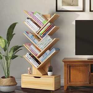 YOXIER Bookshelf,6 Tier Tree Bookshelf,6 Shelf Bookcase with Drawer,Free Standing Tree Bookcase,Simplicity Book Storage,Bearing Capacity Space Saving for Storing & Organizing Books in The Home Office