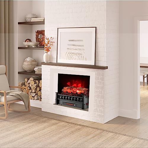 COSTWAY Eternal Flame Electric Fireplace Log, 20-inch Fireplace Insert Log Heater with Realistic Birchwood Ember Bed, Adjustable Temperature, 1500W Infrared Electric Fireplace for Home Decor, Black