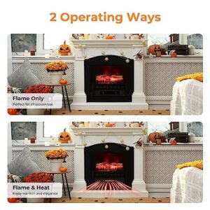 COSTWAY Eternal Flame Electric Fireplace Log, 20-inch Fireplace Insert Log Heater with Realistic Birchwood Ember Bed, Adjustable Temperature, 1500W Infrared Electric Fireplace for Home Decor, Black