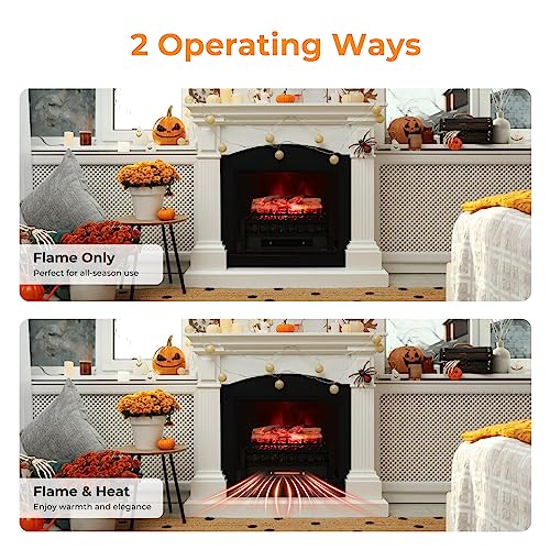 COSTWAY Eternal Flame Electric Fireplace Log, 20-inch Fireplace Insert Log Heater with Realistic Birchwood Ember Bed, Adjustable Temperature, 1500W Infrared Electric Fireplace for Home Decor, Black