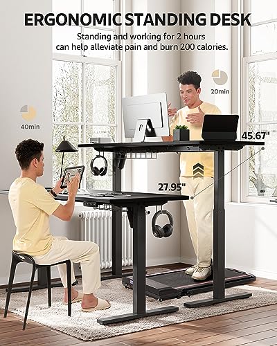 SIAGO Electric Standing Desk Adjustable - 55 x 24 Inch Sit Stand Desk with Cable Management - Adjustable Height Stand up Computer Table Desks for Home Office Work