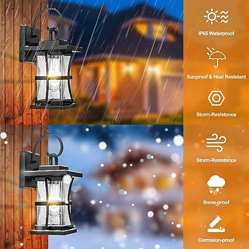 2 Packs Outdoor Wall Light - Modern Black Exterior Light Fixture Waterproof Porch Sconces Wall Mounted Lighting, Anti-Rust Rustic Wall Sconce for House Garage, Doorway, Front Door Entryway, E26