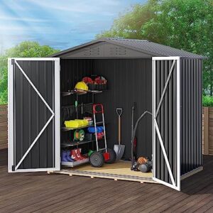 dwvo 6' x 4' outdoor storage shed, large metal tool sheds, heavy duty storage house with lockable doors & air vent for backyard patio lawn to store bikes, tools, lawnmowers,dark gray