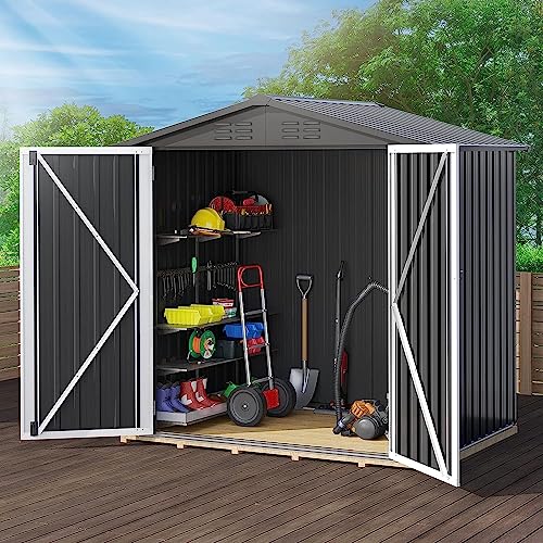 DWVO 6' x 4' Outdoor Storage Shed, Large Metal Tool Sheds, Heavy Duty Storage House with Lockable Doors & Air Vent for Backyard Patio Lawn to Store Bikes, Tools, Lawnmowers,Dark Gray