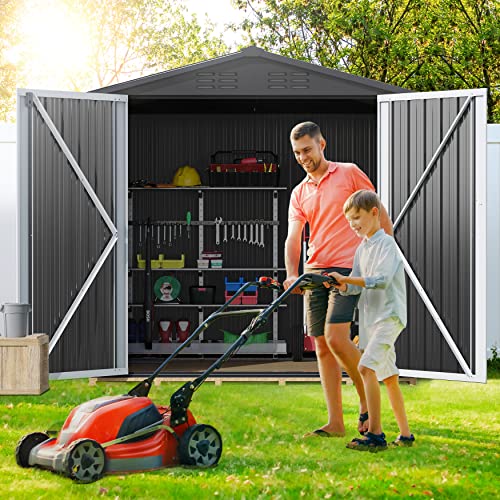 DWVO 6' x 4' Outdoor Storage Shed, Large Metal Tool Sheds, Heavy Duty Storage House with Lockable Doors & Air Vent for Backyard Patio Lawn to Store Bikes, Tools, Lawnmowers,Dark Gray