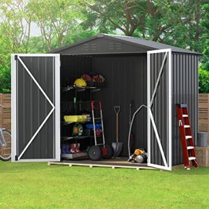 DWVO 6' x 4' Outdoor Storage Shed, Large Metal Tool Sheds, Heavy Duty Storage House with Lockable Doors & Air Vent for Backyard Patio Lawn to Store Bikes, Tools, Lawnmowers,Dark Gray