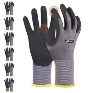 jksafety sandy microfoam nitrile safety work gloves with touch screen capability 6 pairs lightweight work utility gloves en388 non-slip grips nylon spandex material charcoal gray (g229-cgrey6 l)