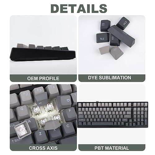 GEKUCAP Custom Keycaps, 123 Keys Gradient Grey Keycaps, PBT Double Shot Keycaps, Shine Through Backlit Keycaps, OEM Profile Keycap Set for Mechanical Keyboard 61/87/104/108 Cherry Mx Switches