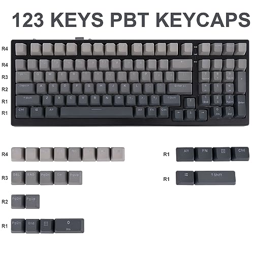 GEKUCAP Custom Keycaps, 123 Keys Gradient Grey Keycaps, PBT Double Shot Keycaps, Shine Through Backlit Keycaps, OEM Profile Keycap Set for Mechanical Keyboard 61/87/104/108 Cherry Mx Switches