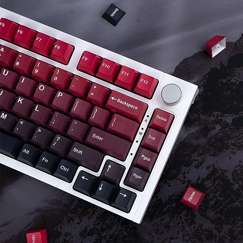 GEKUCAP Custom Keycaps, 124 Keys Gradient Red & Black Keycaps, Cherry Profile PBT Keycaps, Dye Sublimation Keycaps Set Fit for 61/68/87/104/108 Cherry Mx Switches Gaming Mechanical Keyboard