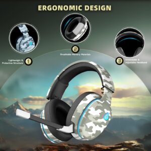 Gtheos 2.4GHz Wireless Gaming Headset for PC, PS4, PS5, Mac, Nintendo Switch, Bluetooth 5.2 Gaming Headphones with Detachable Noise Canceling Microphone, Stereo Sound, 3.5mm Wired Mode for Xbox Series