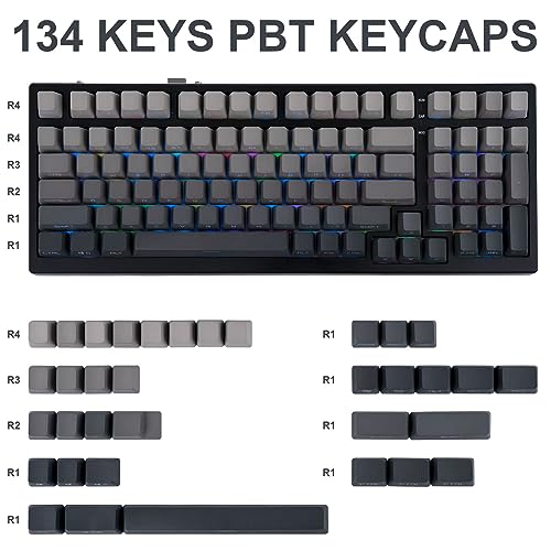 GEKUCAP Custom PBT Side Printed Keycaps, 134 Keys Gradient Grey Backlit Keycaps, Double Shot Shine Through Keycaps Set OEM Profile Keycap for Cherry Mx Switches Mechanical Gaming Keyboard