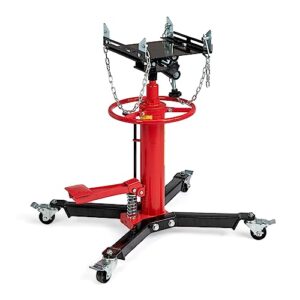 tuffiom transmission jack, 1660 lbs 3/4-ton hydraulic 2-stage high lift vertical telescoping floor jack stand, 34" to 68" lifting range, w/pedal, 360° swivel wheels, garage/shop lift hoist, red