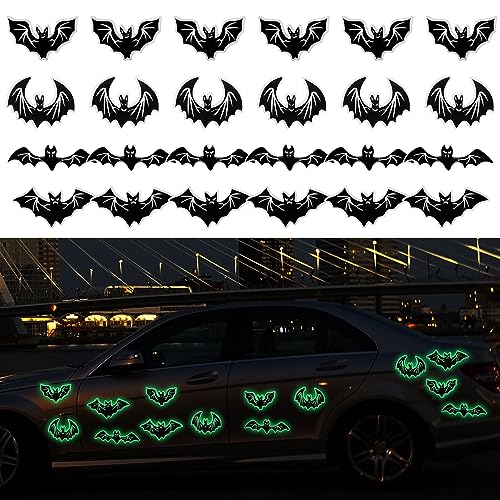 Kanayu 24 Pieces Halloween Magnets Decoration Glow Halloween Car Magnet Stickers Luminous Halloween Fridge Magnet Bats Magnetic Stickers Decorations for Garage Door Car Refrigerator Party