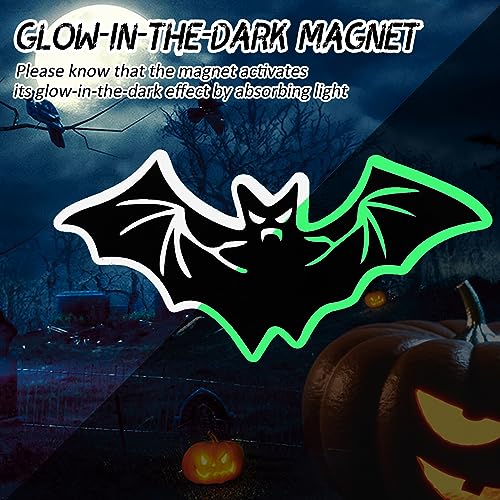 Kanayu 24 Pieces Halloween Magnets Decoration Glow Halloween Car Magnet Stickers Luminous Halloween Fridge Magnet Bats Magnetic Stickers Decorations for Garage Door Car Refrigerator Party