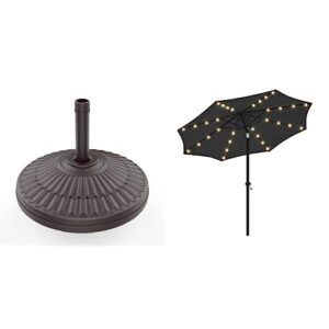 wikiwiki outdoor patio table umbrella, sturdy solar led market umbrella for deck, pool, garden & 80 lbs weighted base