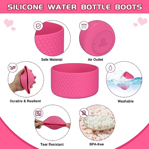 WUQID Heart Shaped Texture Silicone Boot for Stanley Quencher H2.0 40oz 30oz 20oz & IceFlow Flip 30oz 20oz and Hydroflask 12-24oz, Anti-Slip Bottle Bottom Sleeve Cover