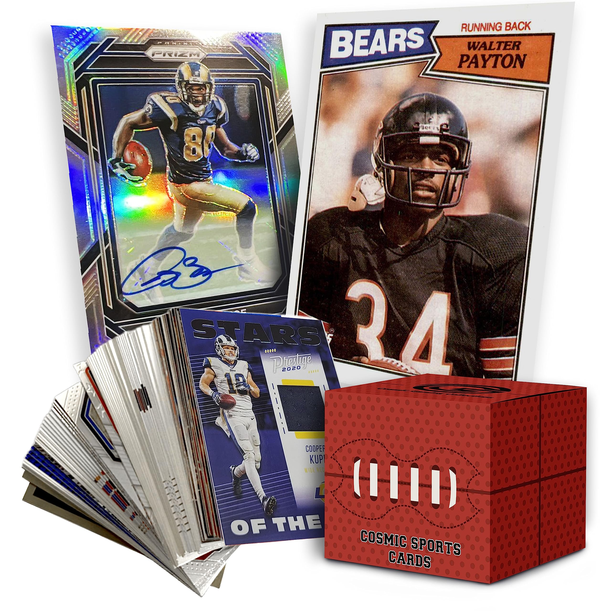 Deluxe Football Card Mystery Box | 100x Official Cards | 10x Hall of Famers | 10x Rookies | 4X Autograph or Relic Cards Guaranteed | by Cosmic Gaming Collections