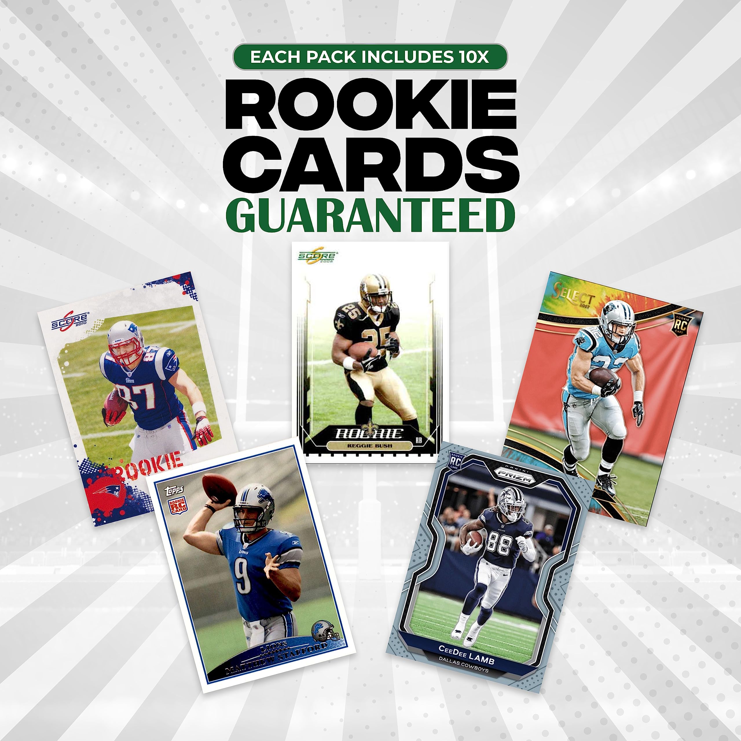 Deluxe Football Card Mystery Box | 100x Official Cards | 10x Hall of Famers | 10x Rookies | 4X Autograph or Relic Cards Guaranteed | by Cosmic Gaming Collections