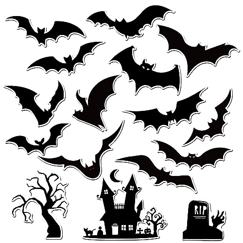 Whaline 16Pcs Halloween Refrigerator Magnets Black Bat Fridge Magnets Happy Halloween Magnet Bat Stickers Decorative for Locker Home Locker Garage Door Mailbox Microwave Cabinet Decal