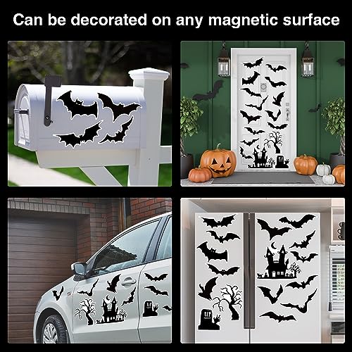 Whaline 16Pcs Halloween Refrigerator Magnets Black Bat Fridge Magnets Happy Halloween Magnet Bat Stickers Decorative for Locker Home Locker Garage Door Mailbox Microwave Cabinet Decal