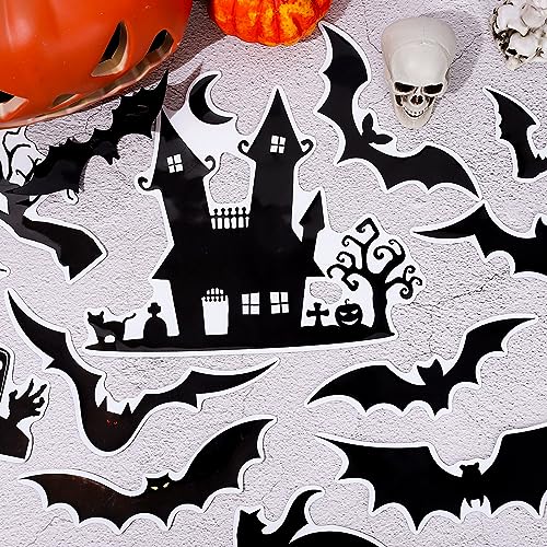 Whaline 16Pcs Halloween Refrigerator Magnets Black Bat Fridge Magnets Happy Halloween Magnet Bat Stickers Decorative for Locker Home Locker Garage Door Mailbox Microwave Cabinet Decal