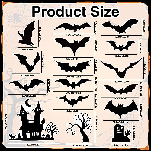 Whaline 16Pcs Halloween Refrigerator Magnets Black Bat Fridge Magnets Happy Halloween Magnet Bat Stickers Decorative for Locker Home Locker Garage Door Mailbox Microwave Cabinet Decal