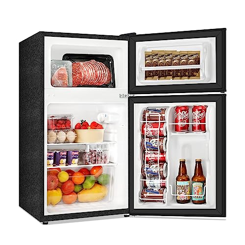 BANGSON Mini Fridge with Freezer, 2 Door Small Refrigerator with Freezer, Mini Fridge for Bedroom, 3.2 CU.FT, For Home, Office, Dorm, Garage or RV, (Black)