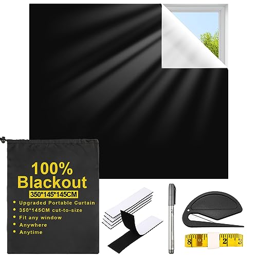 Preboun Portable Blackout Window Curtains 236" x 57" Blackout Blind Curtains Shades for Bedroom Baby Nursery Window, Dorm Room, Office Blackout Window Cover or Travel Use