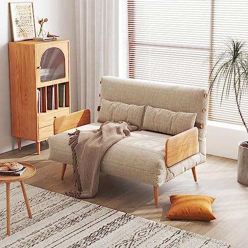 JASIWAY Convertible Sofa Bed, Love Seat Sleeper 2 Seater Sofa Bed, Leisure Chaise Lounge Couch with Sturdy Wood Frame for Home & Office, Comfortable Sleeper Chair (As Bed - 78.7" x 43.3" x 11.8")