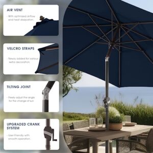 BLUU Pro 11 FT Patio Umbrella Outdoor Table Umbrellas, 36 Month Fade Resistance, Market Center Umbrellas with 8 Strudy Ribs & Push Button Tilt for Garden, Lawn & Pool (Navy Blue with 600D Oxford Fabric for Umbrella Cover)