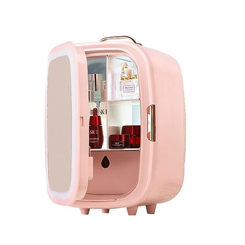 FIRRKEP Pink Skincare Fridge 20L with LED Lighted Mirror Makeup Fridge Cosmetic Beauty Fridge Mini Fridge for Skin Care for Bedroom dorm (Pink)