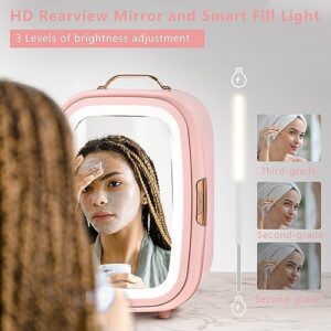 FIRRKEP Pink Skincare Fridge 20L with LED Lighted Mirror Makeup Fridge Cosmetic Beauty Fridge Mini Fridge for Skin Care for Bedroom dorm (Pink)