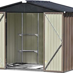 Merax Outdoor Storage Shed, 8X 6 FT Metal Garden Shed Steel Tool Shed Storage House with Adjustable Shelf and Lockable Doors,Tool Cabinet with Vents and Foundation for Backyard, Patio & Lawn, Brown